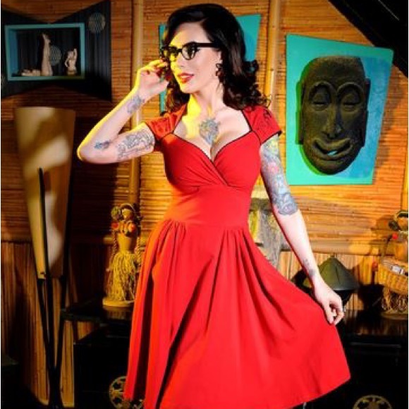 Pinup Couture | Dresses | Deadly Dames Luscious Dress In Pinup Girl Print | Poshmark